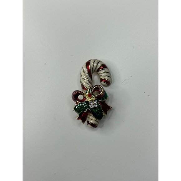 Unbranded | Jewelry | Vintage Candy Cane Brooch Gold Tone With Clear ...
